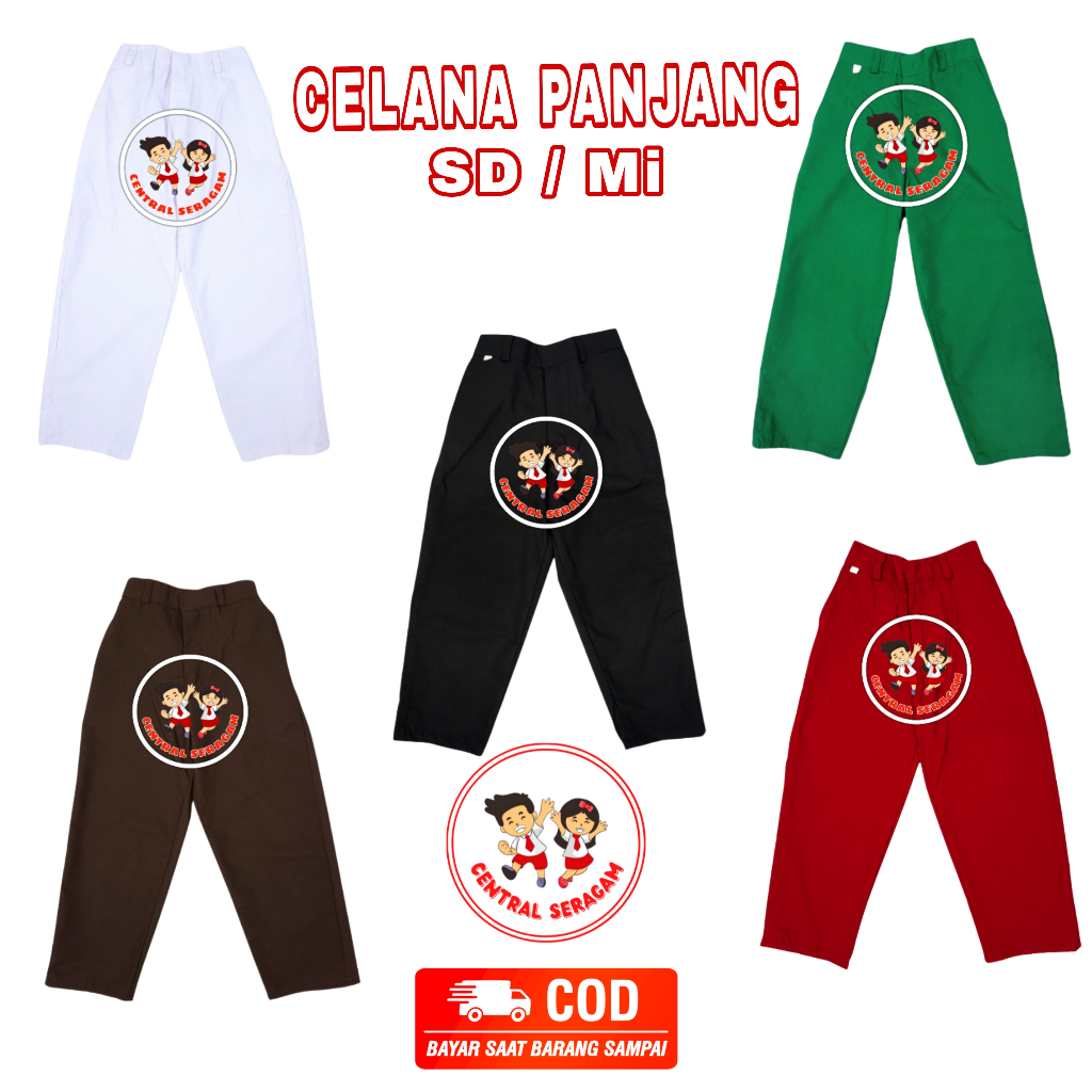 Jual Celana Panjang Sekolah sd Laki Seragam Sekolah SD MI Warna Merah Coklat Putih Hitam Hijau ...