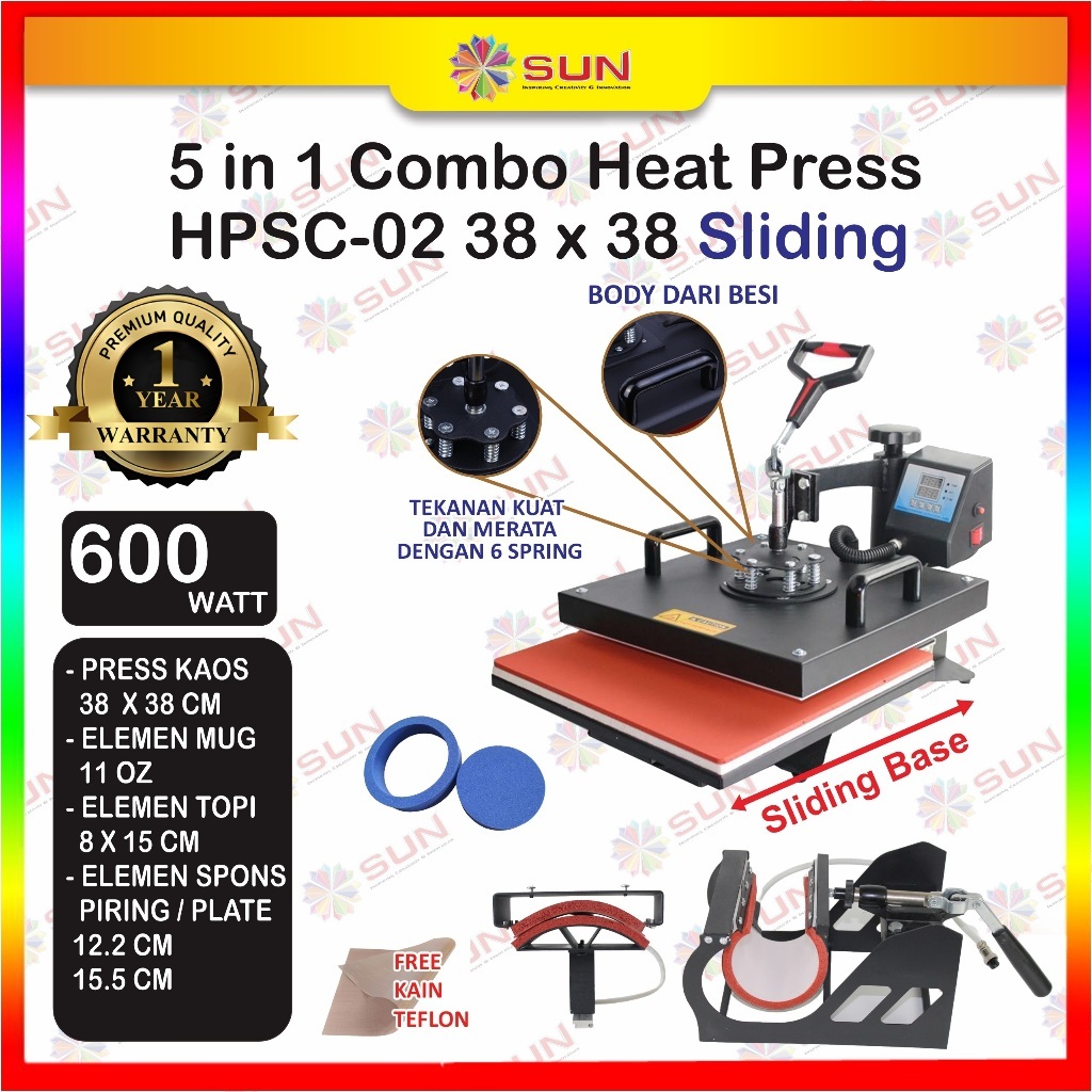 Jual Mesin Press Multifungsi Swing Combo 29x38 500 Watt / 38x38 600 ...