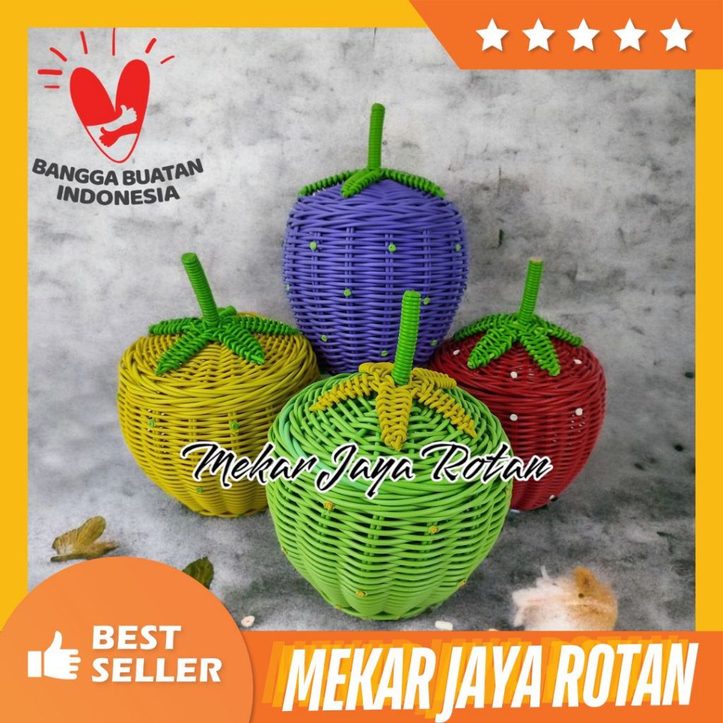 Jual Tempat permen Strawbery Rattan sintetis/Toples unik bentuk buah ...