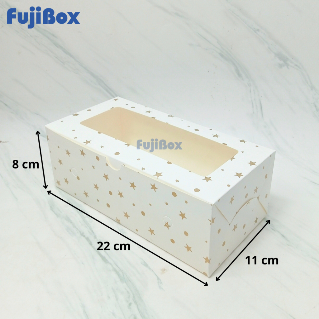 Jual (10 Pcs) Fuji Box Dus Kotak Kue Ivory Motif Polkadot Bintang Emas ...