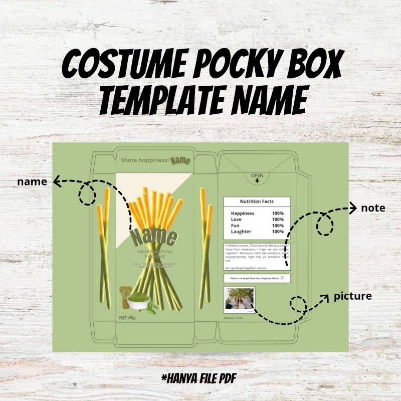 Jual Costume Pocky Box Template Name||Mini Gift||Hanya file desain ...