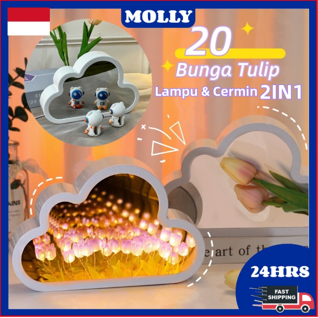 Jual 【COD】20 Bunga Tulip Lampu Cermin Aesthetic Awan Kotak LED Tulip ...
