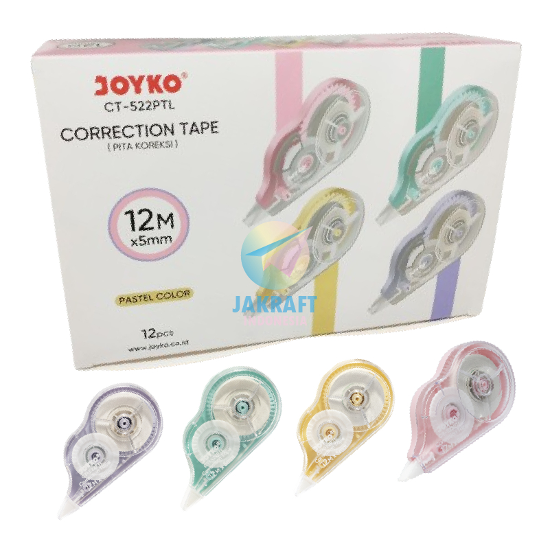 Jual (12 Pcs) GROSIR Correction Tape JOYKO CT-522PTL Warna Pastel Tip-X ...