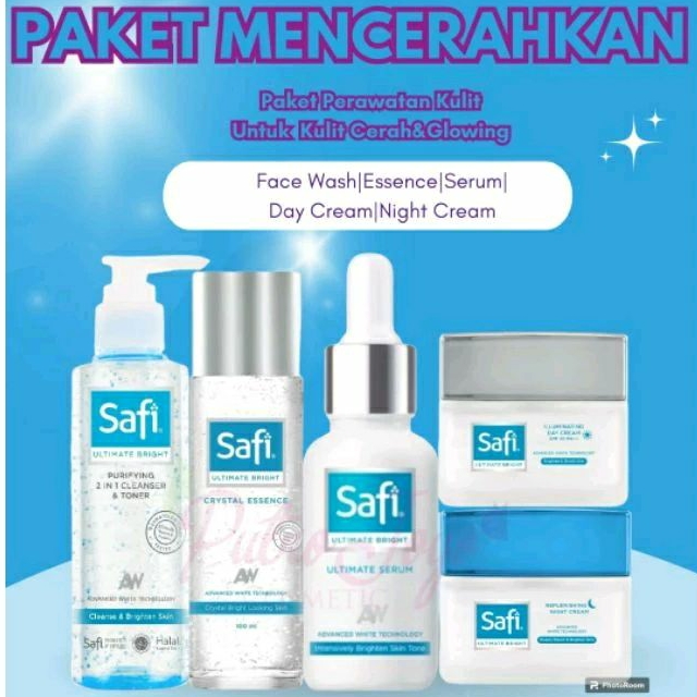 Jual Safi Ultimate Bright Paket (cleanser 150ml,essence 30ml,serum 30ml,day&night cream 25g ...