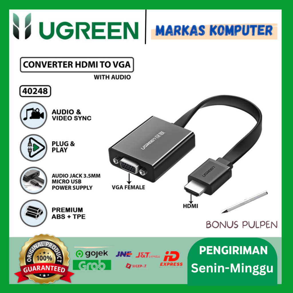 Jual Ugreen Converter HDMI to VGA with Audio 16cm | Shopee Indonesia