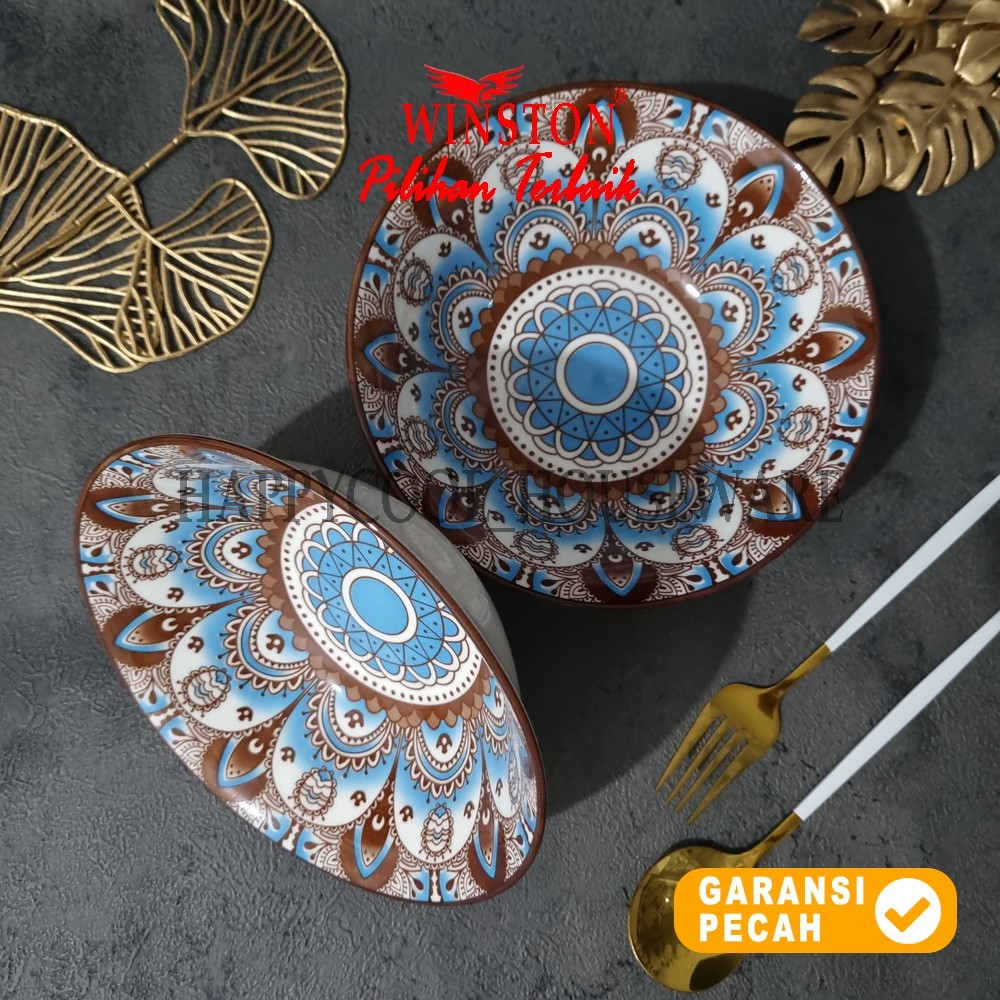Jual WINSTON 1pcs Mangkok Keramik 7in Batik Biru Coklat Mangkok Makan ...