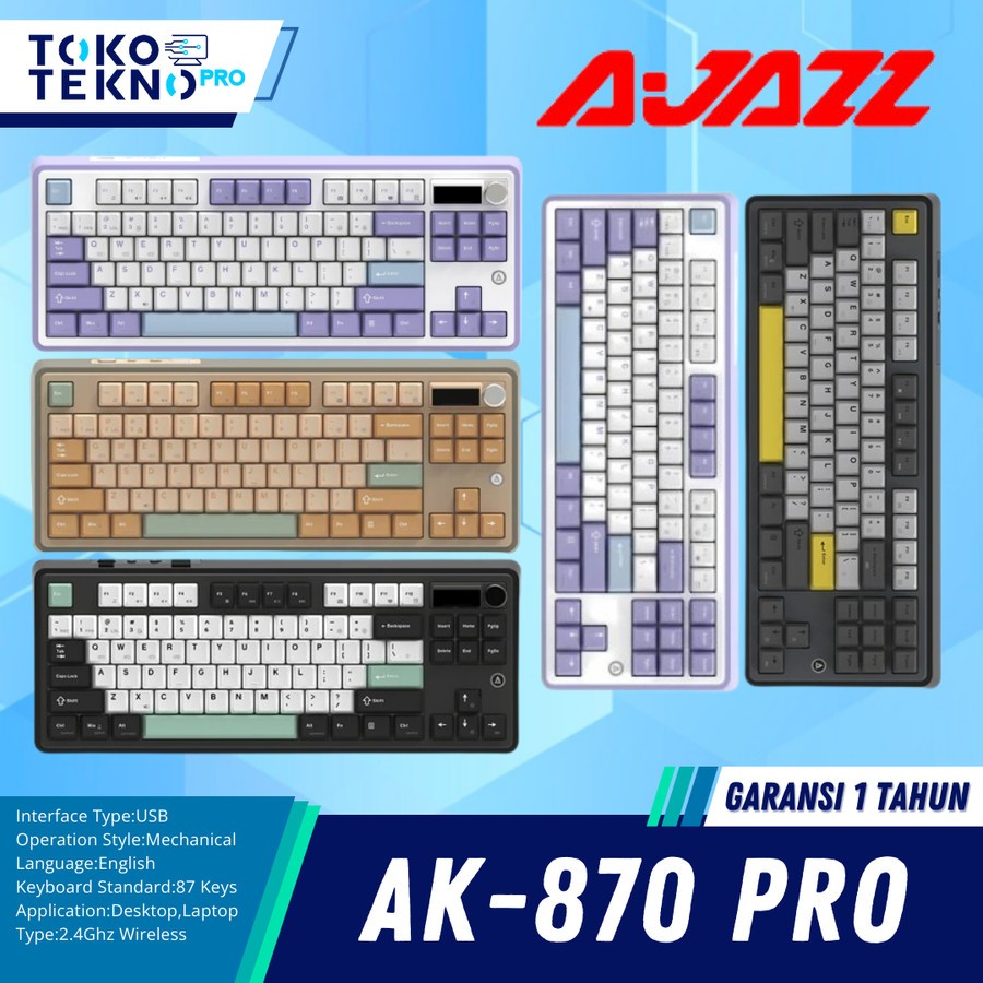 Jual Ajazz AK870 / AK-870 Tri-Mode Keyboard Gasket Mount With OLED ...