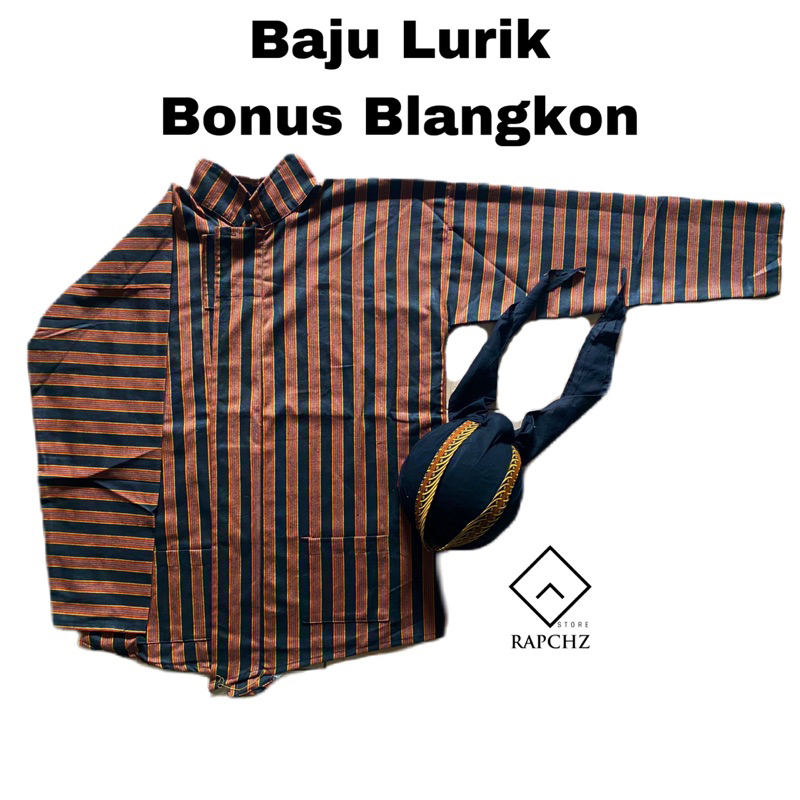 Jual Baju Surjan Lurik Hitam Jogja Bonus Blangkon Sliwir / Pakaian Adat ...
