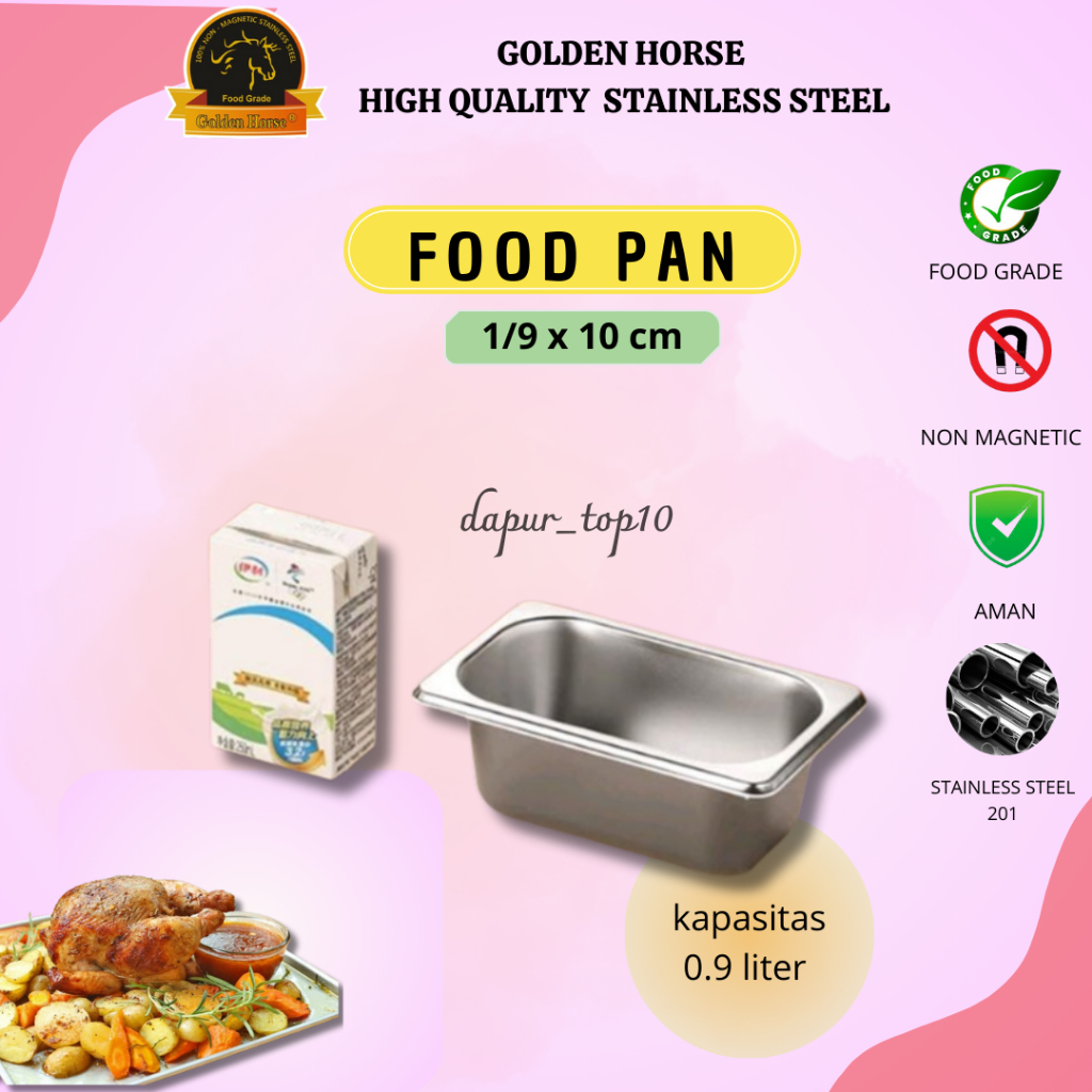 Jual Food Pan Stainless 1/9 x 10cm (17,6 x 10,8 x 10cm) | stainless steel tempat makan prasmanan ...