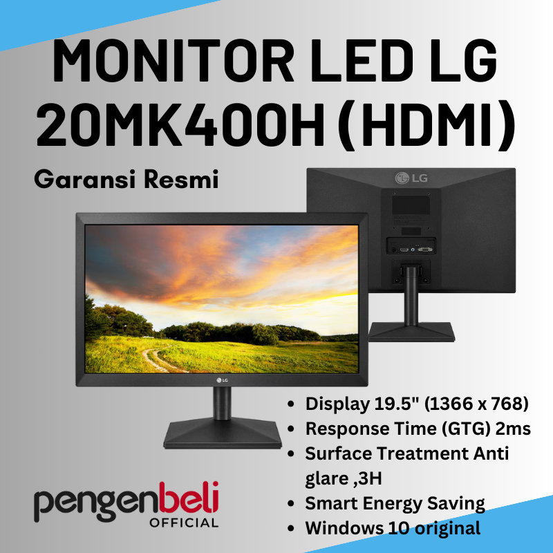 Jual MONITOR LG 20MK400H LED HDMI GARANSI RESMI 19.5 INCH (1366 x 768) WINDOWS 10 ORIGINAL ...