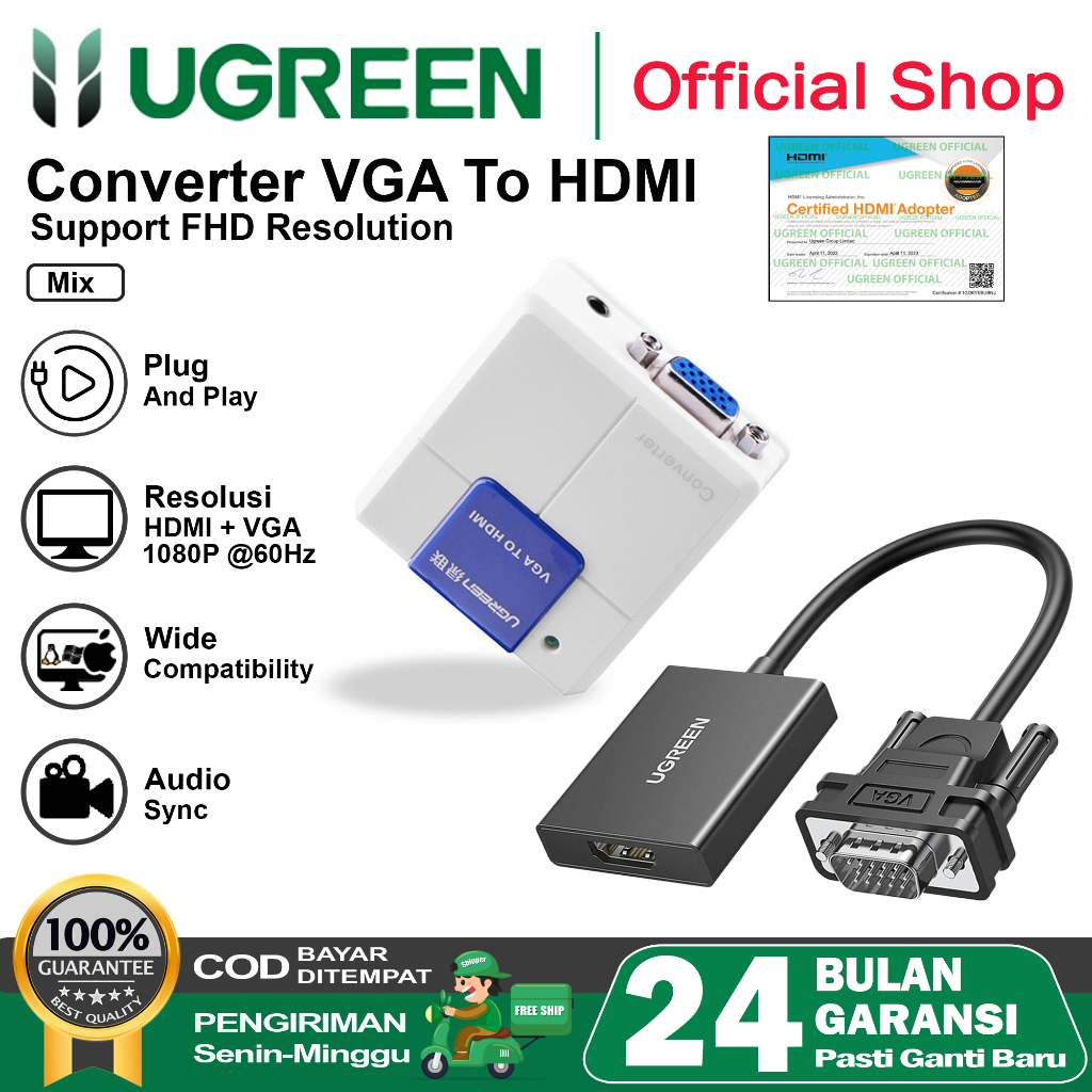 Jual UGREEN Converter VGA To HDMI Dan HDMI To VGA Full HD 1080p With ...