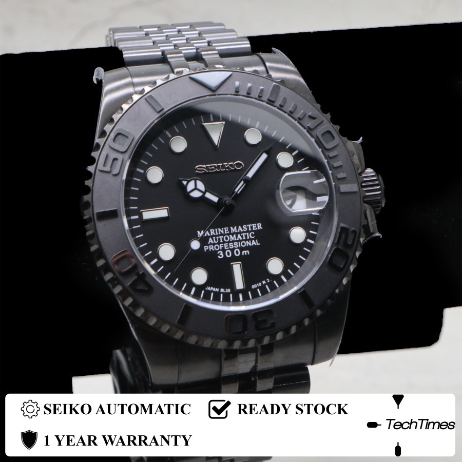 Jual Seiko Black Out PVD Mod Marine Master NH35 Full Black Mod Jubilee Seikomod | Shopee Indonesia