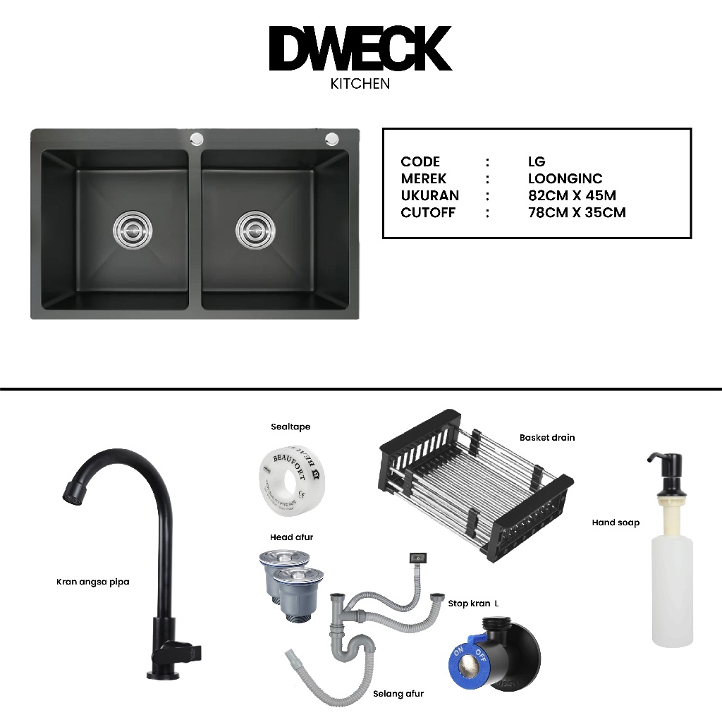 Jual Kitchen Sink 8245 Black Paket Komplit / Sink Hitam Stainless / Bak ...