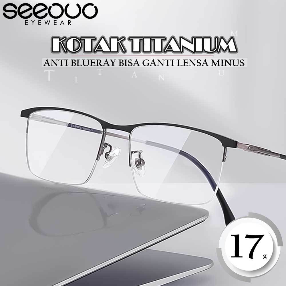 Jual Seeouo Kacamata Antiradiasi Blueray Model Kotak Half Rim Light Frame Titanium Ringan ...
