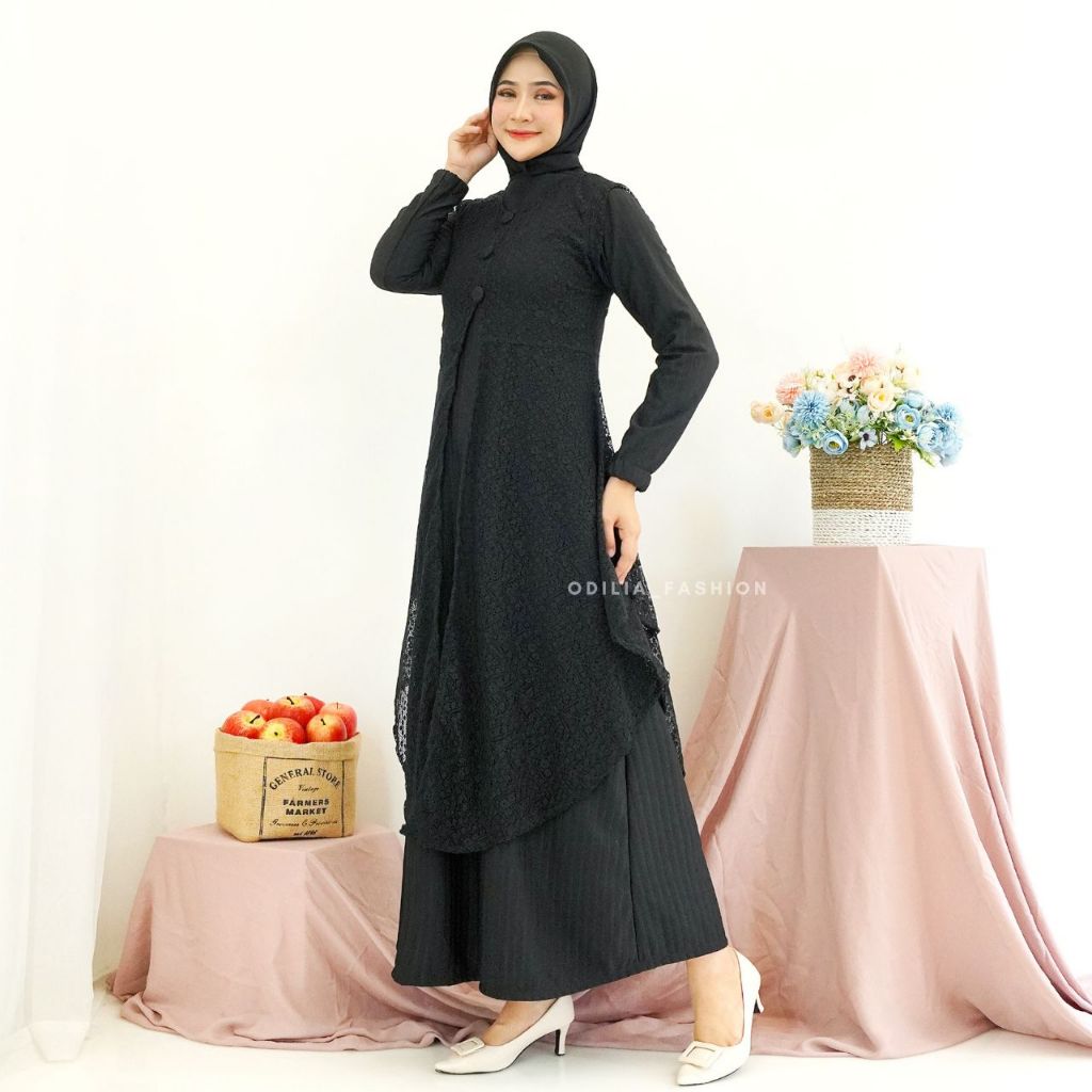Jual Gamis Wanita Set Outer Dress Kondangan / Gamis Hitam / Gamis Pesta ...
