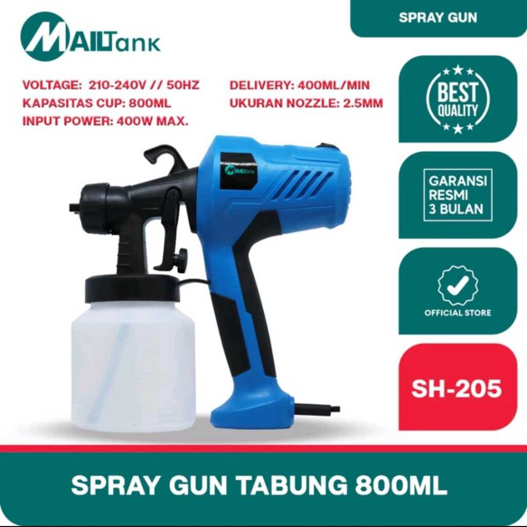 Jual SPRAY GUN LISTRIK semprotan cat ORIGINAL MAILTANK TABUNG 800ML Cat ...