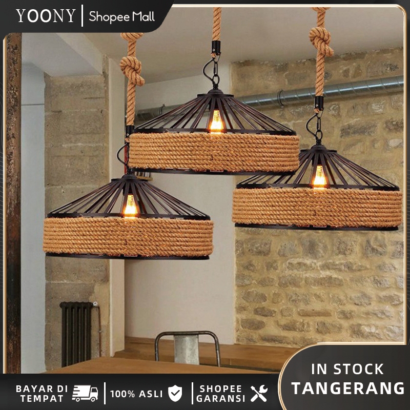 Jual YOONY Retro Tali Rami Lampu Gantung Restoran Tali Rami Lampu ...