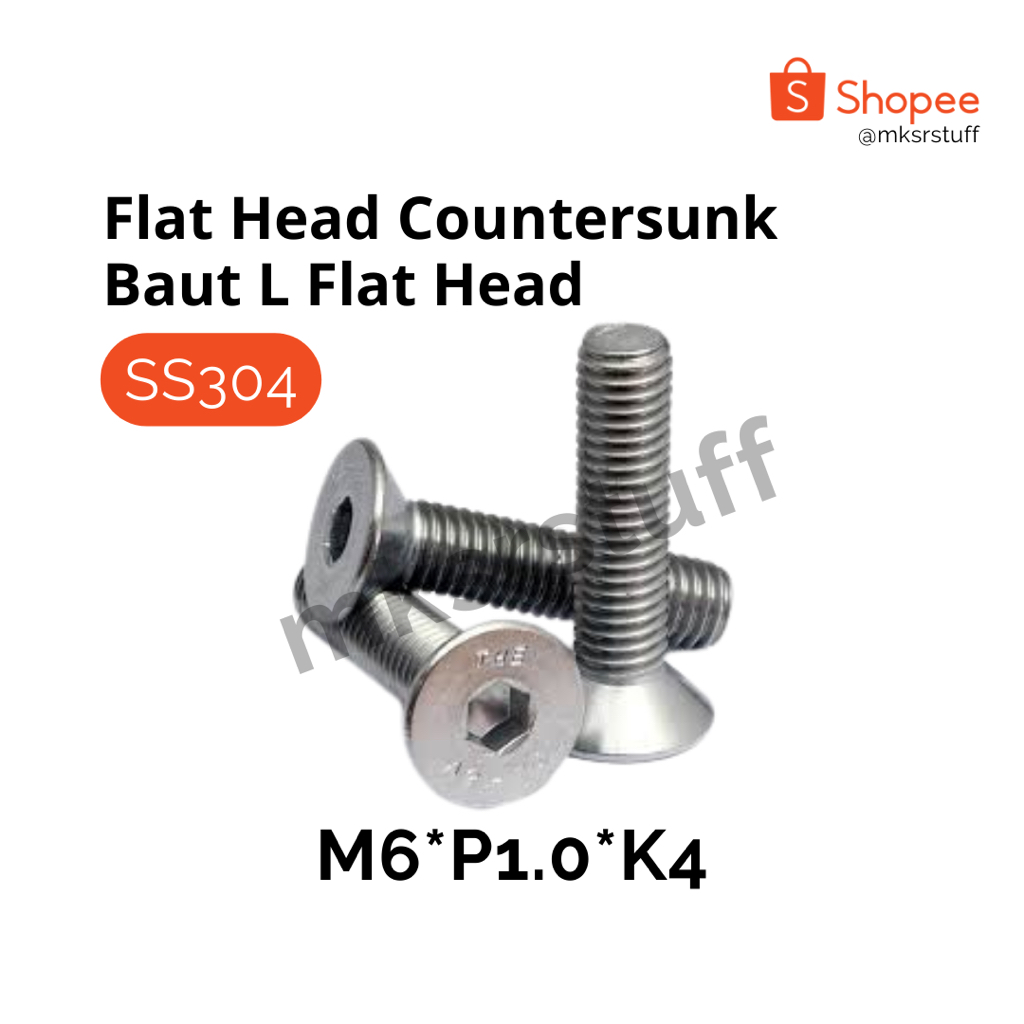Jual M6 - SS304 DIN 7991 Baut L/Flat Head Countersunk Socket Cap Screw Stainless Steel 304 ...