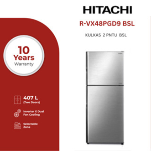 Jual HITACHI Kulkas 2 Pintu Stylish Line 443L Brilliant Silver R-VX48PGD9 | Shopee Indonesia