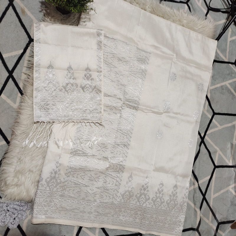 Jual Songket silungkang warna BW silver, putih tulang motif silver ...