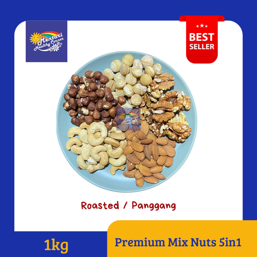 Jual 1kg Premium Roasted Mix Nut 5in1 (Almond, Mede, Walnut Hazelnut ...