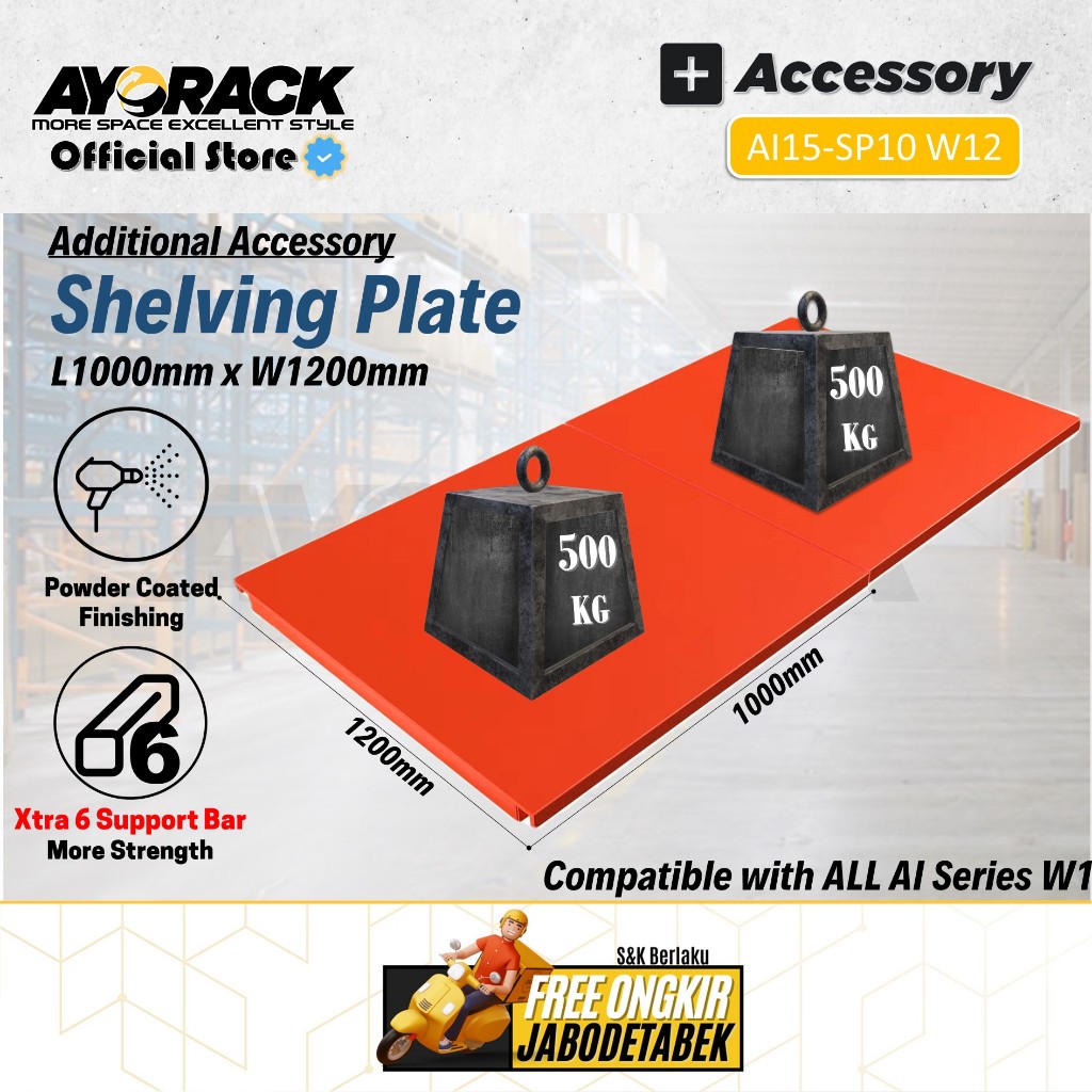 Jual AYORACK AI15-SP10 W12 HEAVY DUTY RACK SHELF PLATE 500KG - SHELVING ...