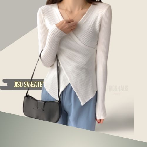Jual Jiso knit Silang korean style wrap top v neck atasan rajut wanita lengan panjang -# ...