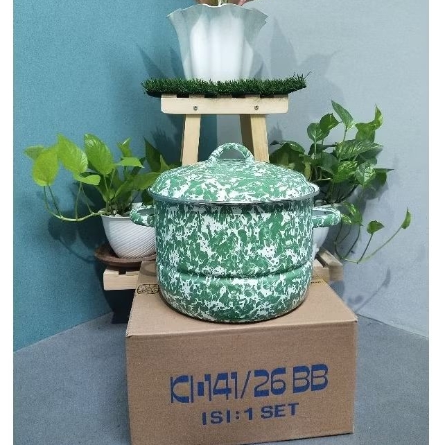 Jual Panci/kukusan enamel blirik hijau ukuran 26 cm (pakai sarangan ...