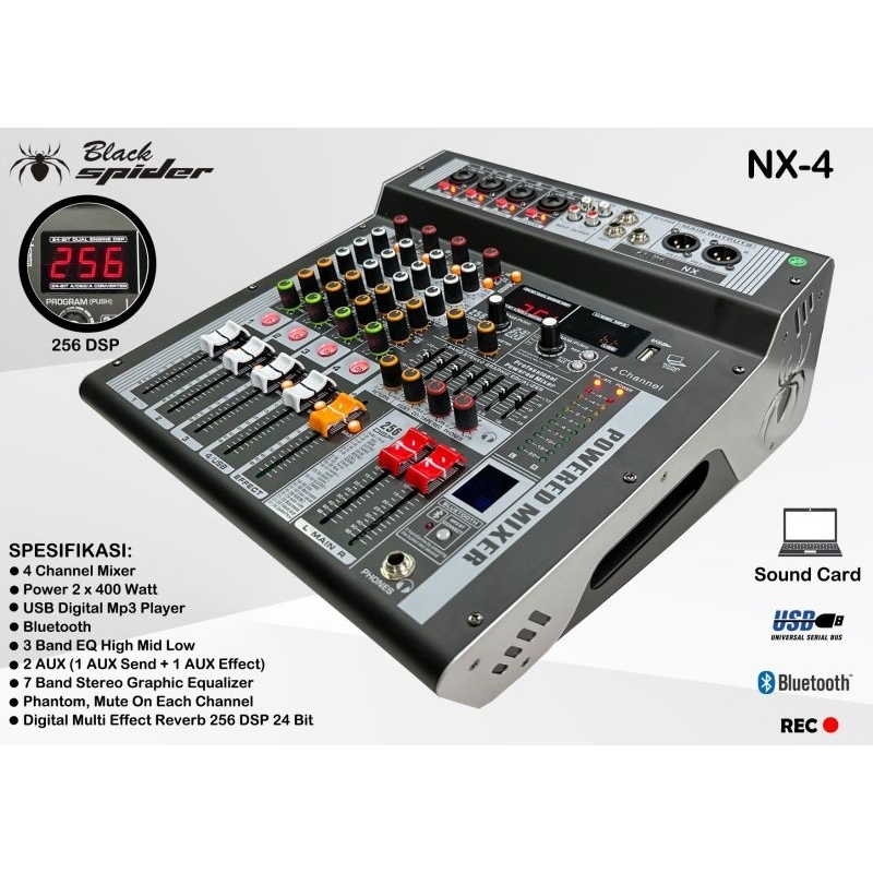Jual MIXER BLACK SPIDER NX4 MIXER 4 CHANNEL NX 4 EFFECT 256DSP | Shopee ...