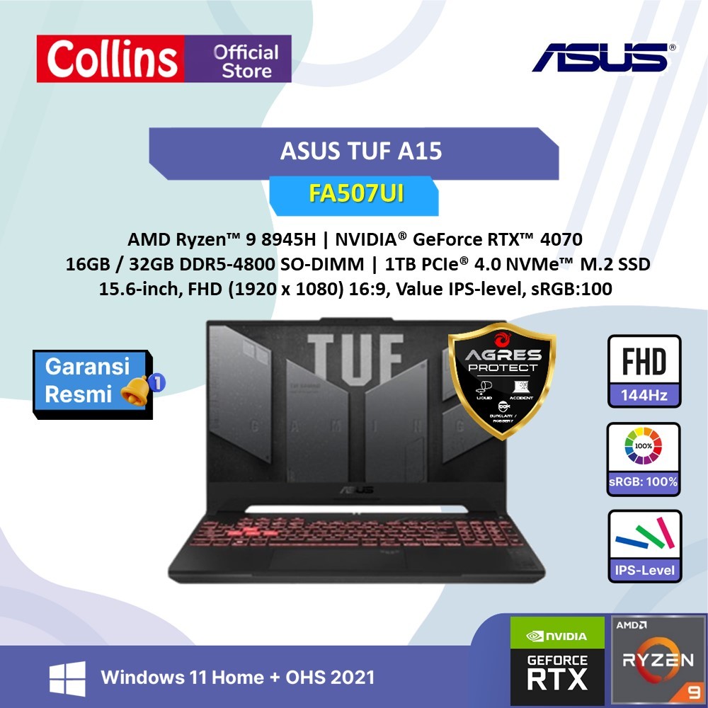 Jual ASUS TUF A15 FA507UI RYZEN 9 8945H RTX4070 8GB/ 16GB 1TB W11+OHS ...