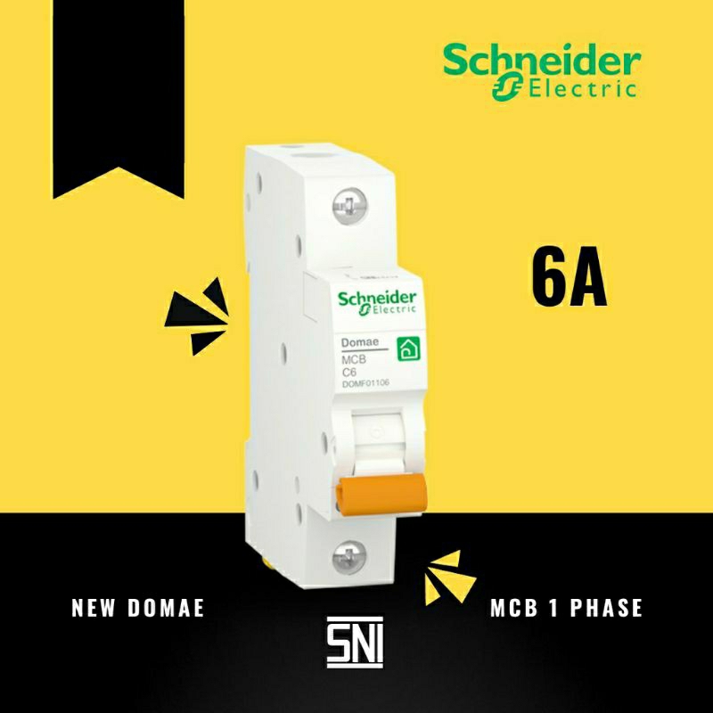 Jual MCB SCHNEIDER NEW DOMAE 6A 1P 6KA (6 AMPERE 1 PHASE ) ⚡TERLARIS⚡ | Shopee Indonesia