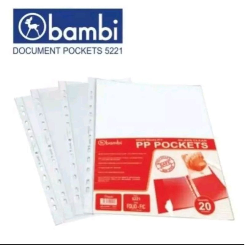 Jual PP Pocket/Sheet Protector F4 Bambi 5221 ( 1bks/20sheet ) | Shopee Indonesia
