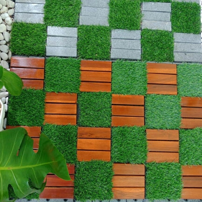 Jual Lantai Kayu Jati dan Rumput Sintetis Motif ZIGRUM / Decking Tile ...