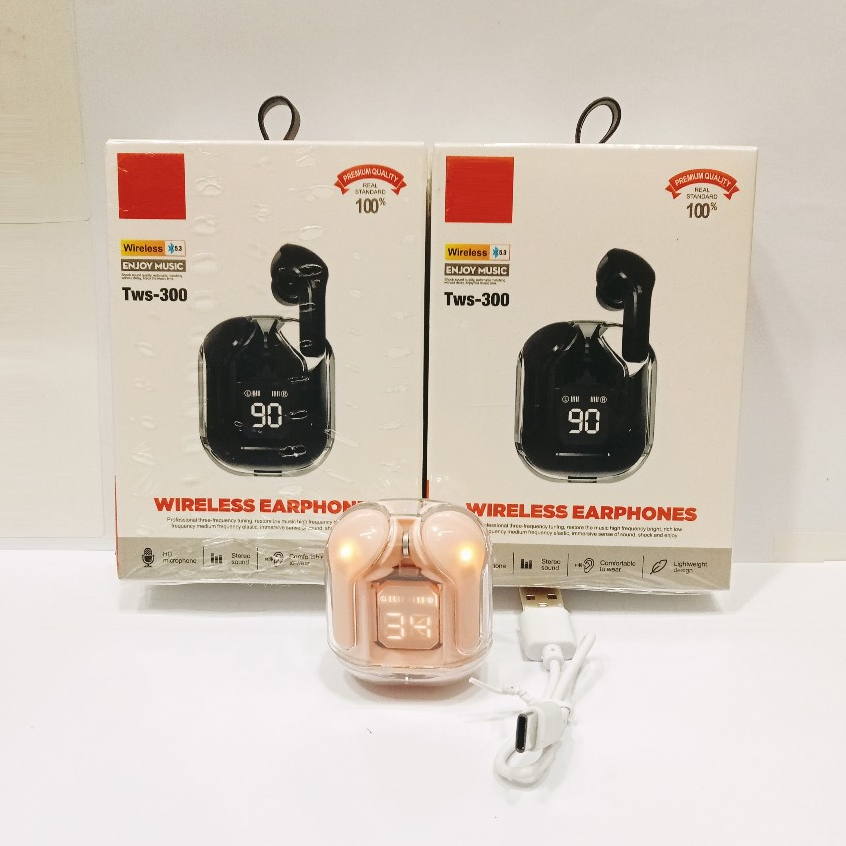 Jual Handsfree Bluetooth Transparan TWS 300 Headset Wireless5.3 ...