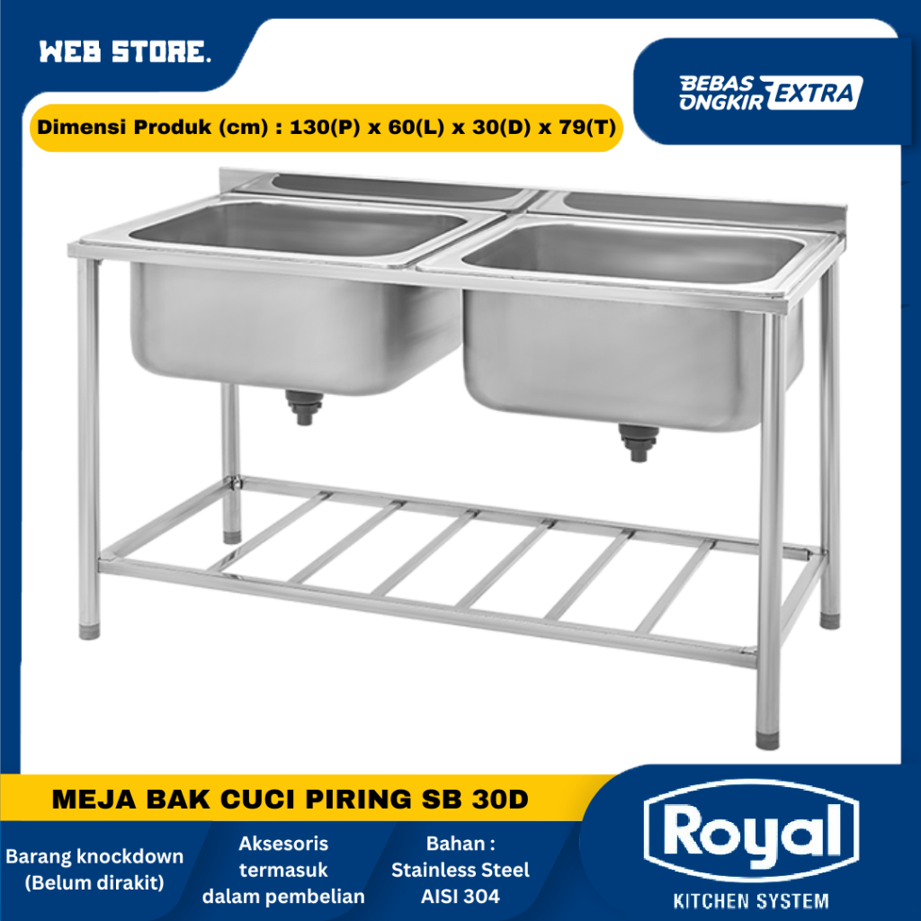 Jual Meja Bak Cuci Piring Restoran 2 Lubang Dalam 30cm Kitchen Sink ...