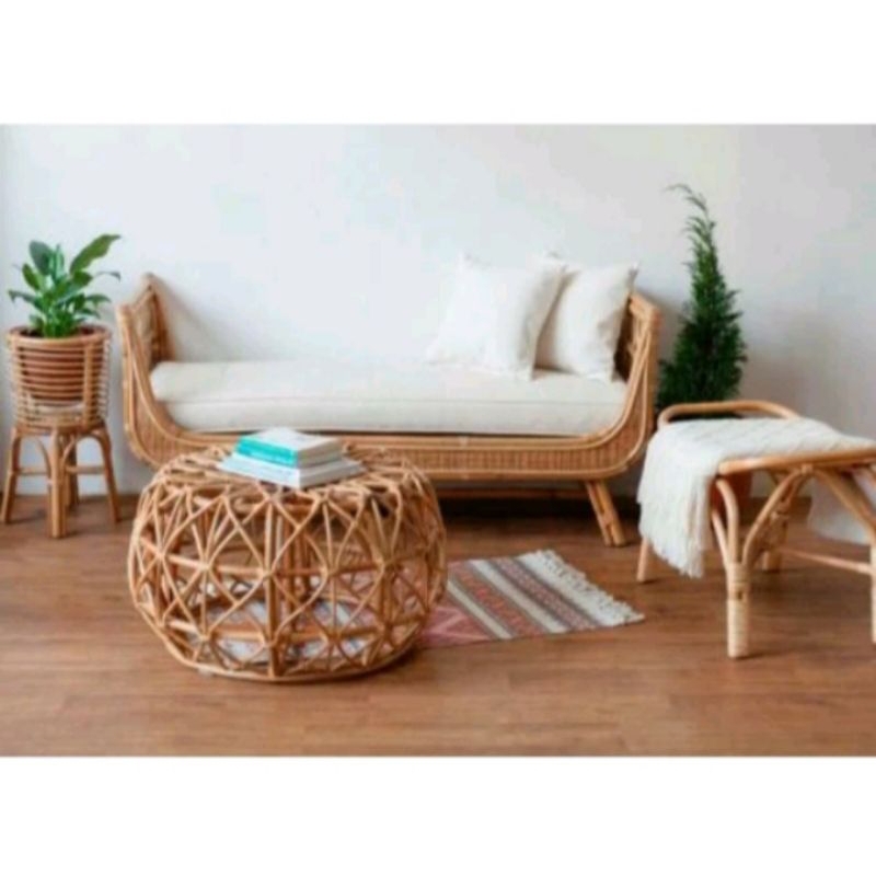 Jual sofa bench rotan alami 3seater/kursi ruang tamu 3seater | Shopee ...