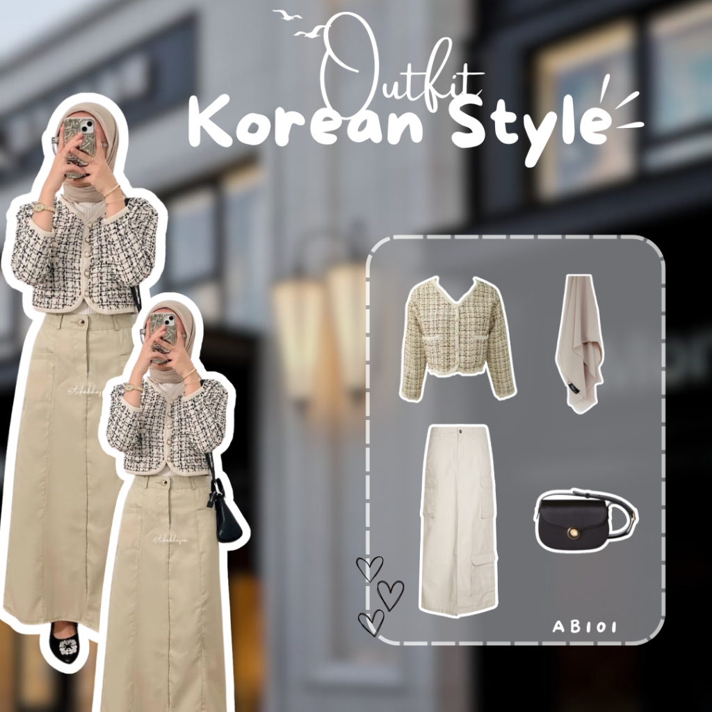 Jual AB101 - Outfit One Set Korean Style Hijab | Ootd Wanita Kekinian ...
