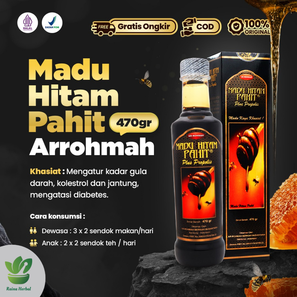 Jual Madu Hitam Pahit Ar Rohmah Arrohmah Madu Plus Propolis 470gr | Shopee Indonesia