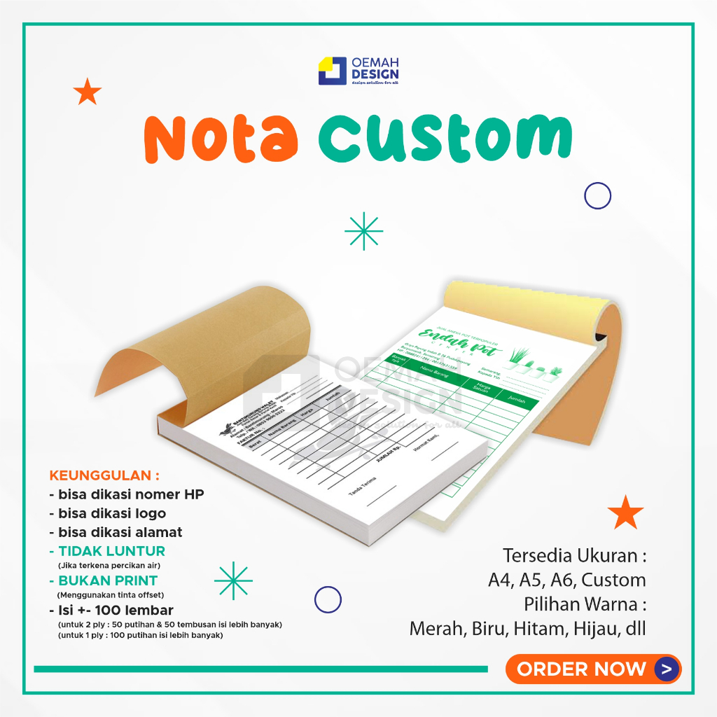 Jual CETAK NOTA CUSTOM / KWITANSI / BON TUNAI UKURAN 1/4, 1/6 dan 1/8 ...