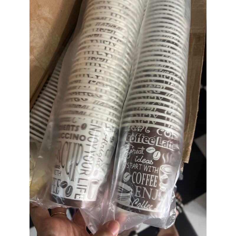Jual (ISI 50pcs) CUP 8oz PUTIH MOTIF PAPER CUP GELAS KERTAS KOPI | Shopee Indonesia