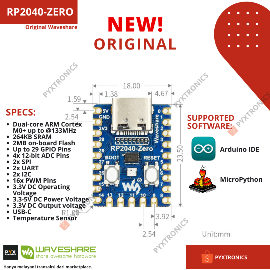 Jual Raspberry Pi Pico RP2040-Zero Board Original Waveshare RP 2040 mini | Shopee Indonesia