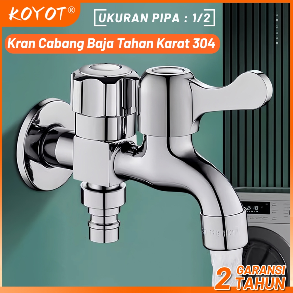 Jual KOYOT Kran Cabang SUS 304 1/2 Inch Kran Air Double Kran Washing ...