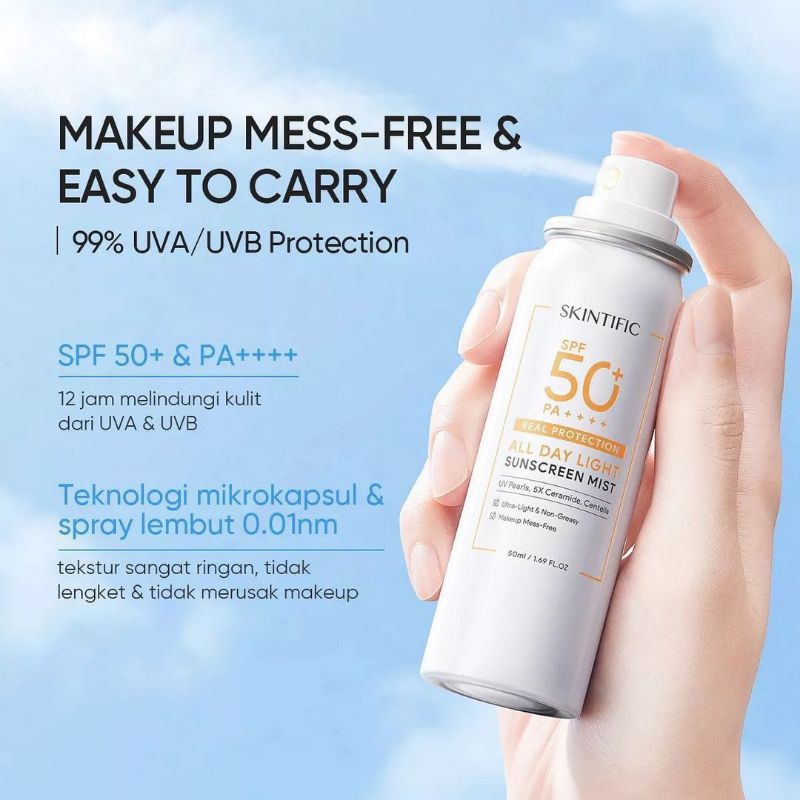 Jual SKINTIFIC All Day Light 50ml Sunscreen Spray SPF50 PA++++ Reapply Sunscreen Mist Anti UV ...