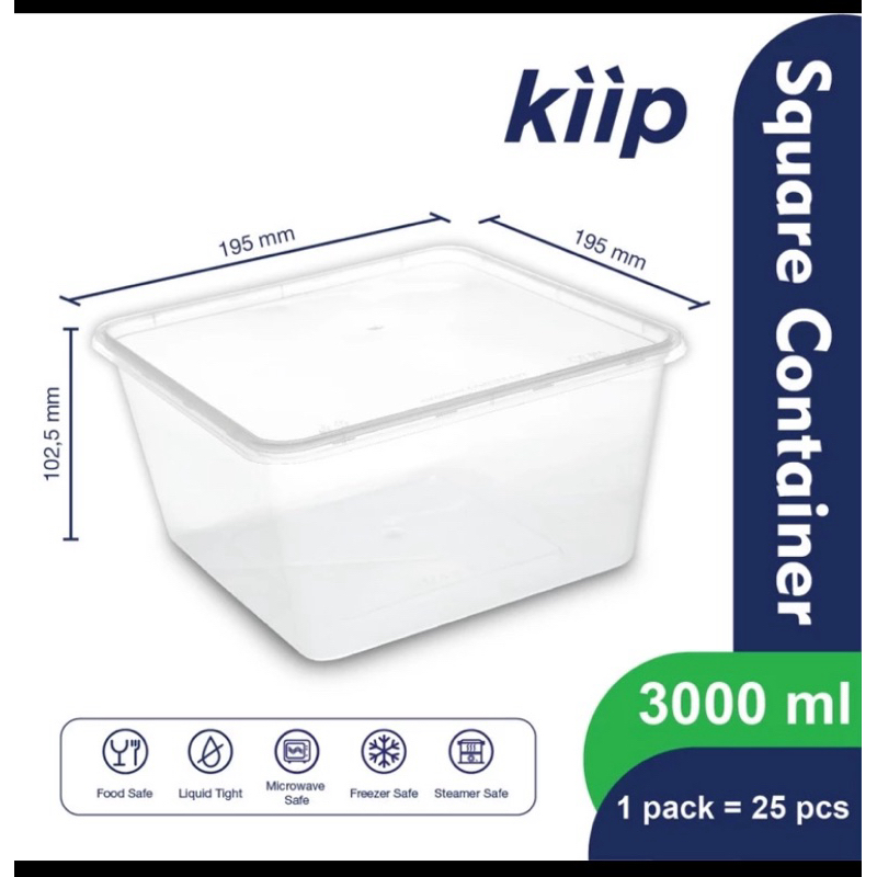 Jual CONTAINER FOOD KIIP 3000 SQUARE | 1 PAK ISI 25 pcs | Shopee Indonesia