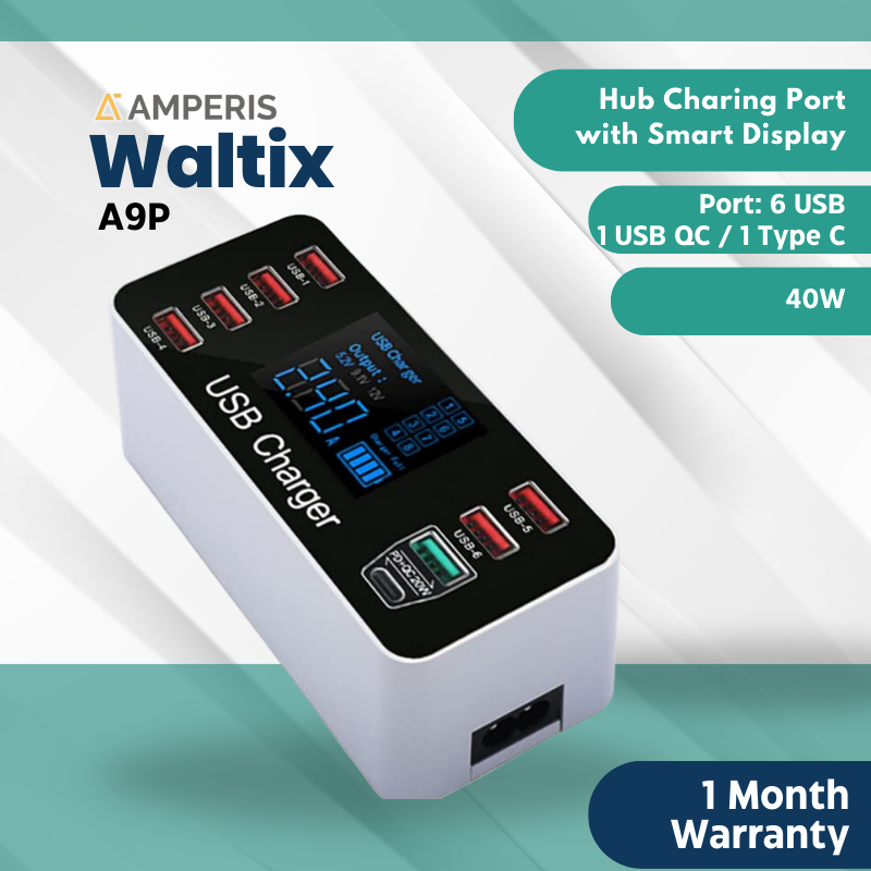 Jual Waltix A9P Hub Quick Charging Smart Display PD Type A Type C 40W ...
