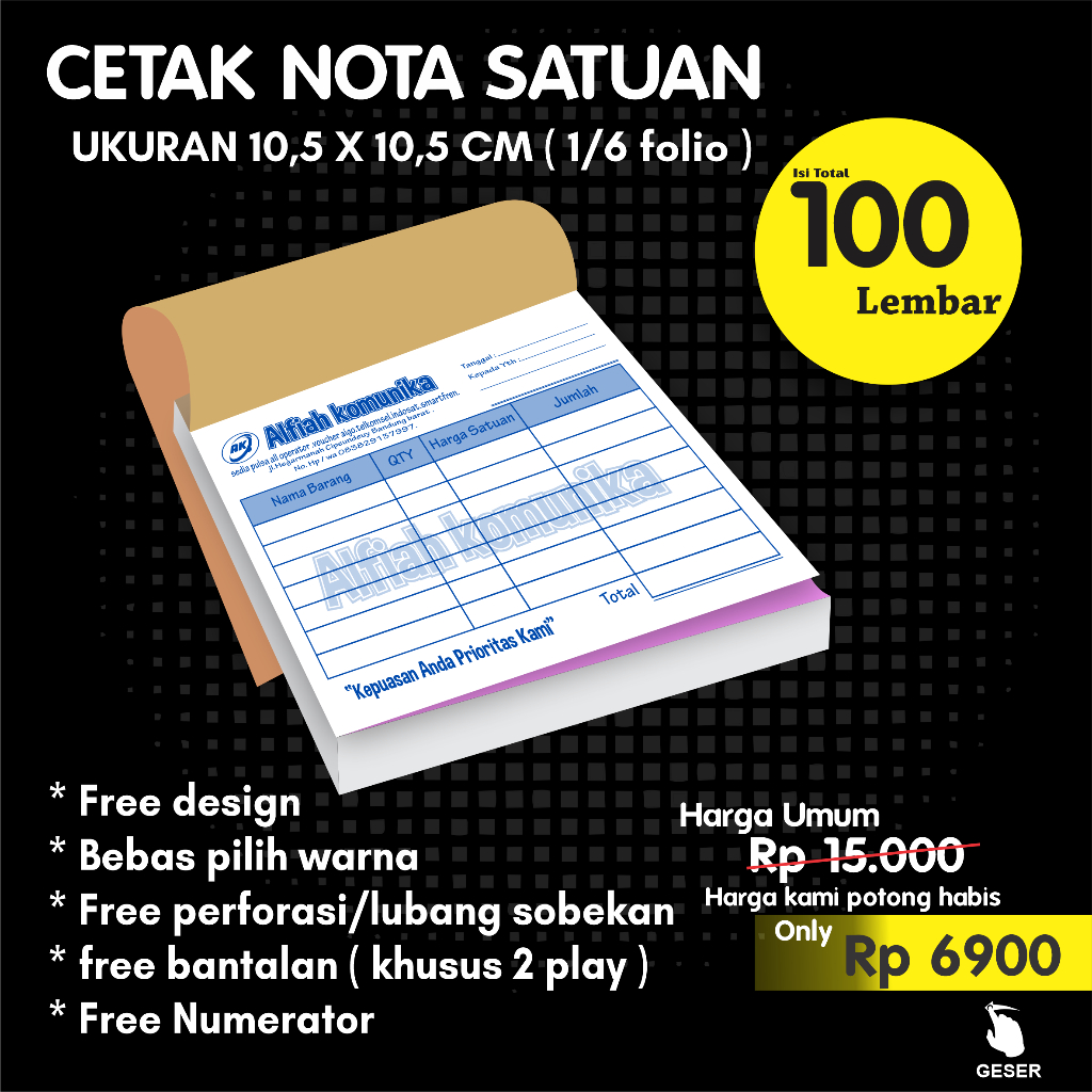 Jual Cetak nota custom 1/6 folio - nota Laundry Nota olshop 2 rangkap ...