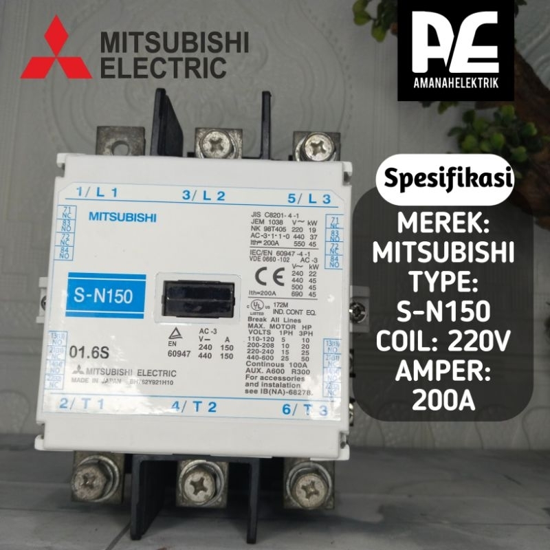 Jual kontaktor / contactor mitsubishi type S-N150 200A, 220V Original ...