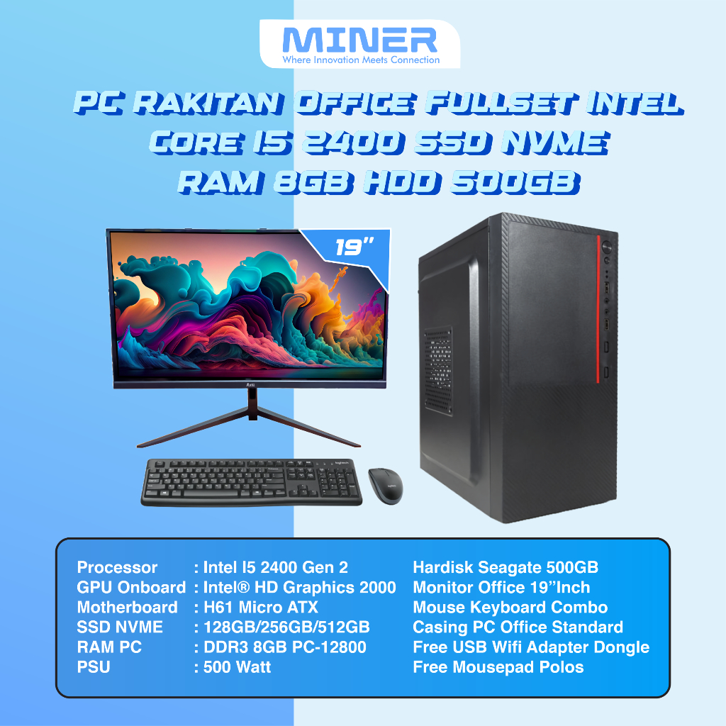Jual PC Rakitan Office Fullset Intel Core I5 2400 SSD NVME 512GB Ram 8GB HDD 500GB | Shopee ...