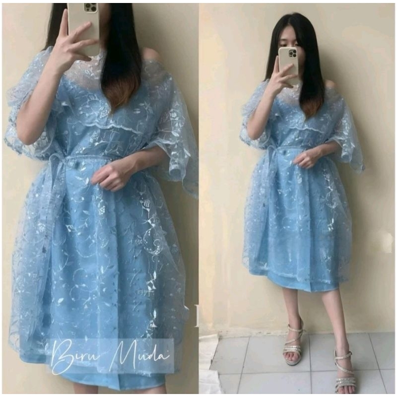 Jual DRESS BRUKAT NATAL EDISI WARNA BIRU DRESS CHRISTMAS SKYBLUE GAUN ...