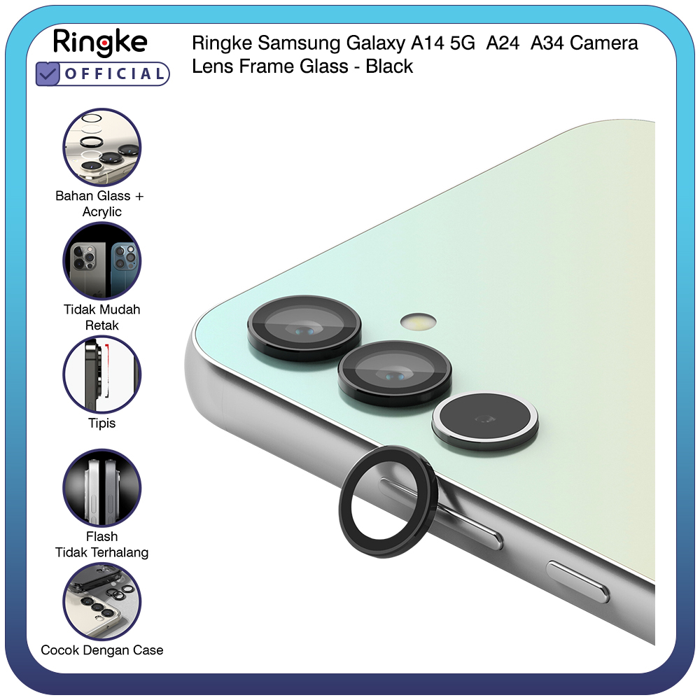 Jual Ringke Samsung A14 5G / A24 / A34 Camera Lens Frame Glass Black ...